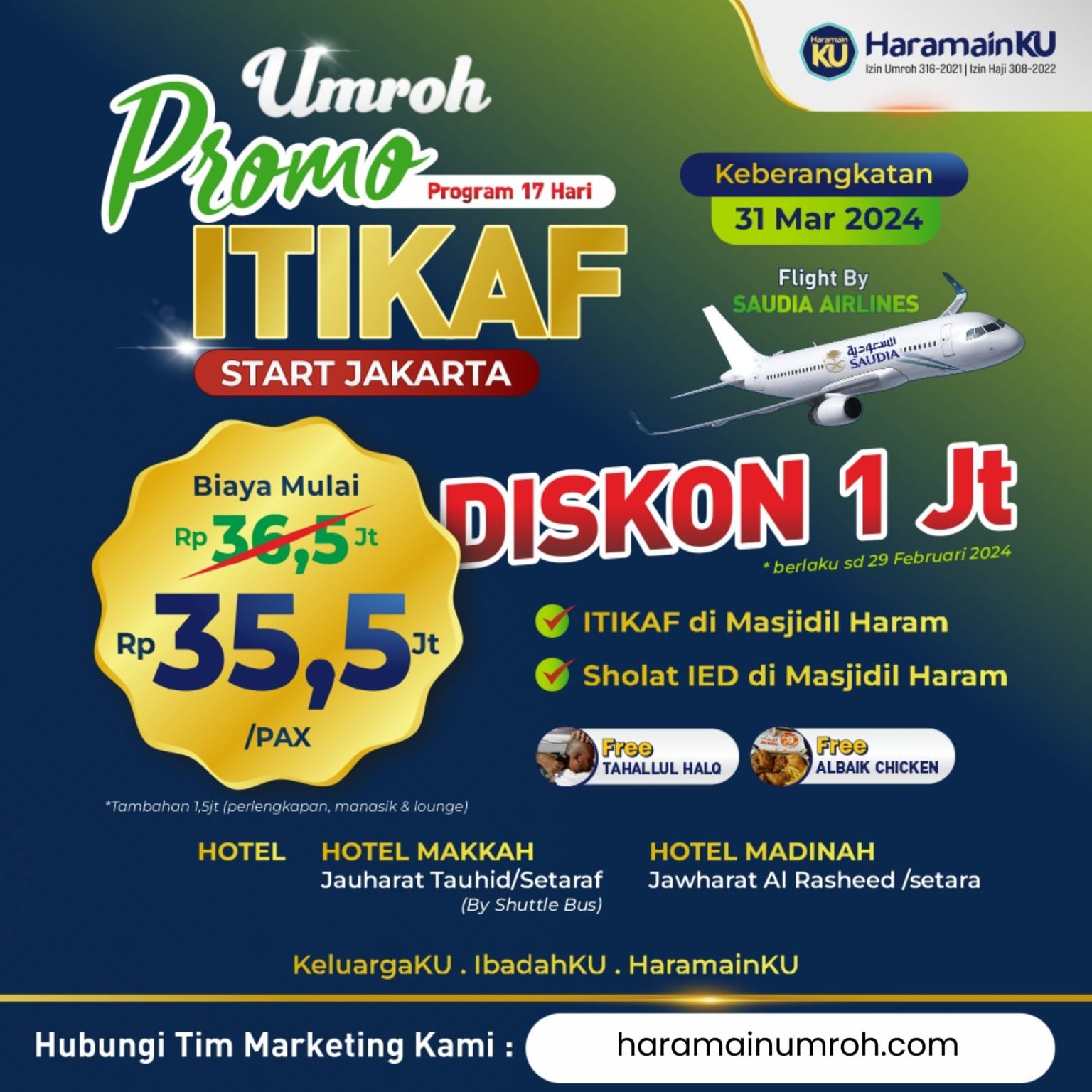 Paket Umroh Ramadhan 2025 [Free Ifthar & Sahur + Diskon 1 JT]