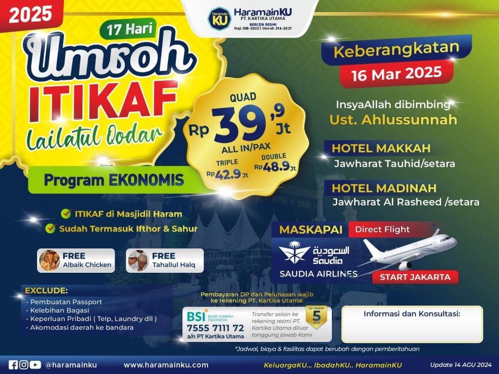 Paket Umroh Ramadhan 2025 [Free Ifthar & Sahur + Diskon 1 JT]